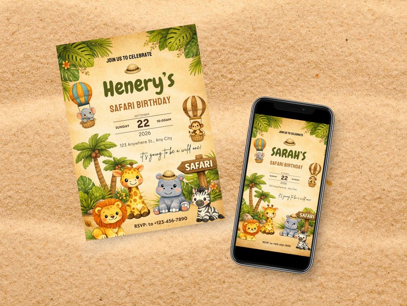 Safari Theme Birthday Invitation Template – Editable Canva Template ...