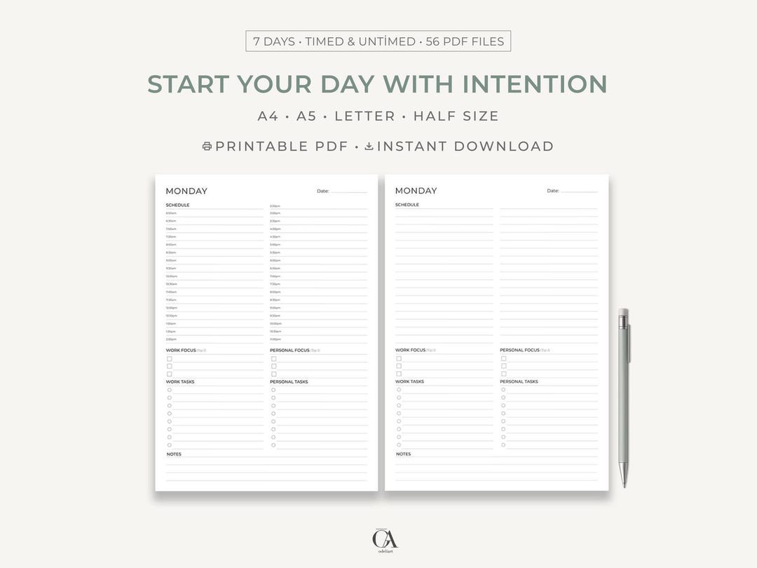Minimalist Daily Planner Printable | Timed, Untimed Schedules (A4, A5 ...