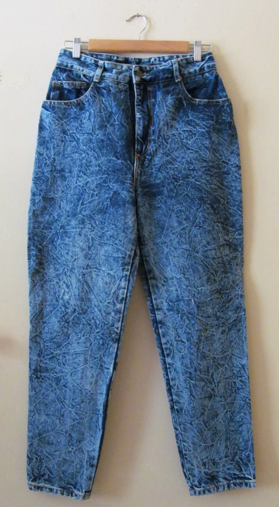 1980s High Waist Acid Washed Appliqué Jeans - Gem