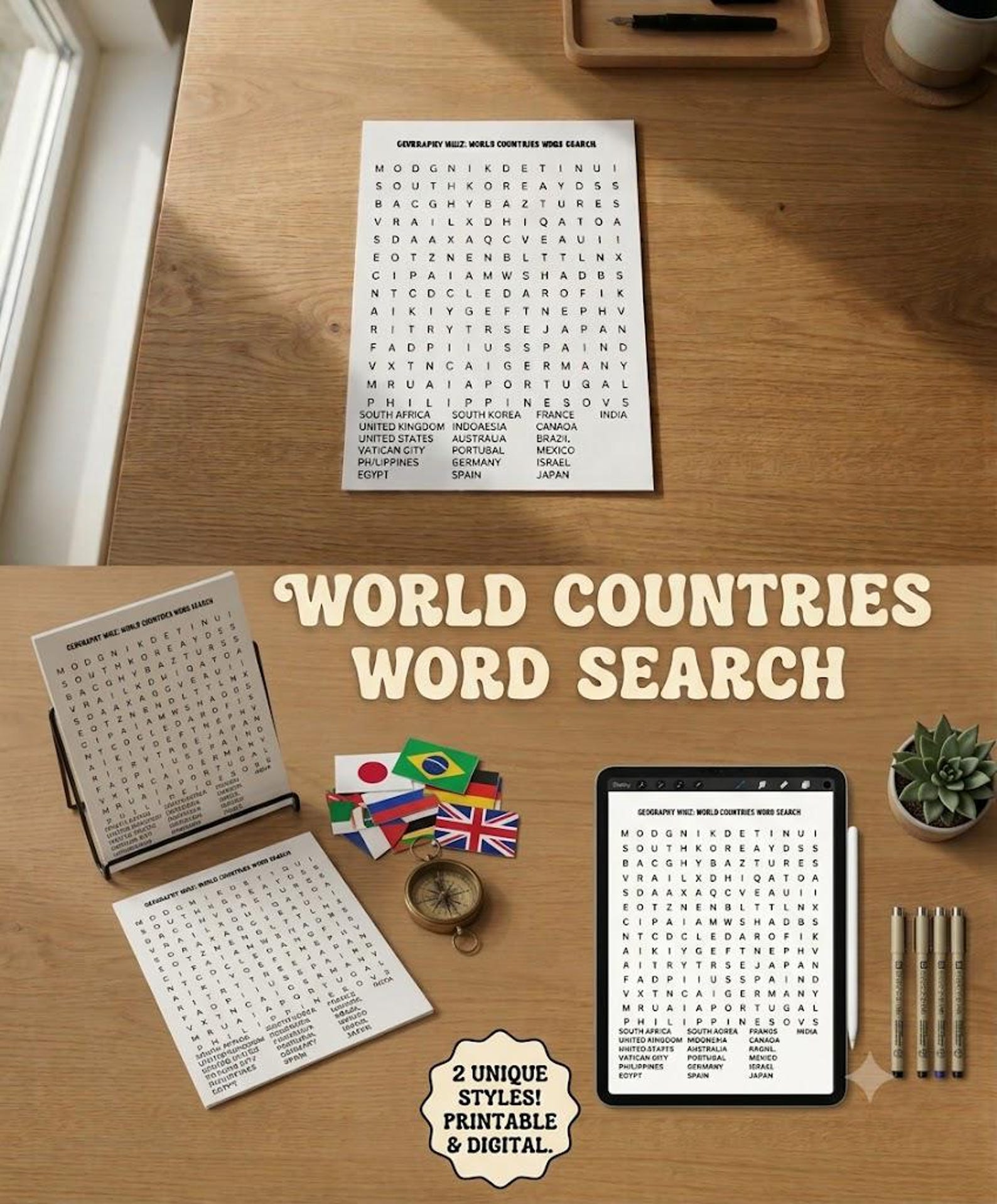 World Countries Word Search Printable Kids Geography Worksheet Puzzle ...