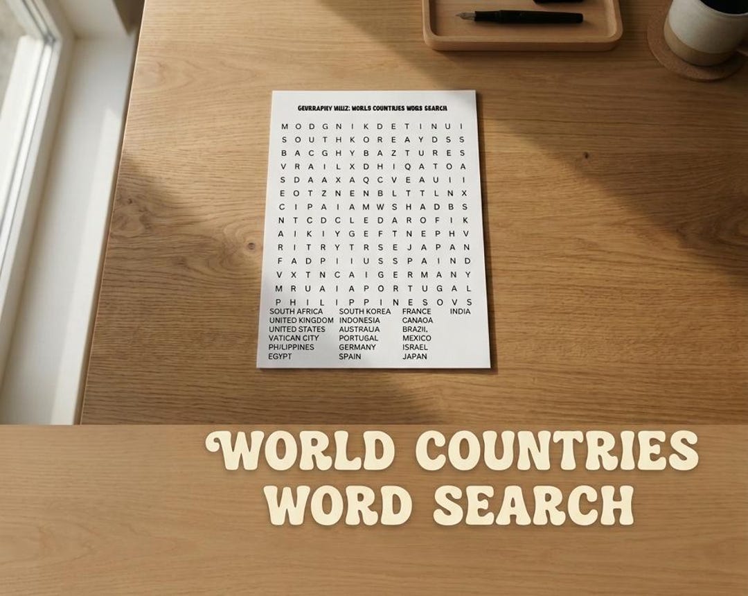 World Countries Word Search Printable Kids Geography Worksheet Puzzle ...