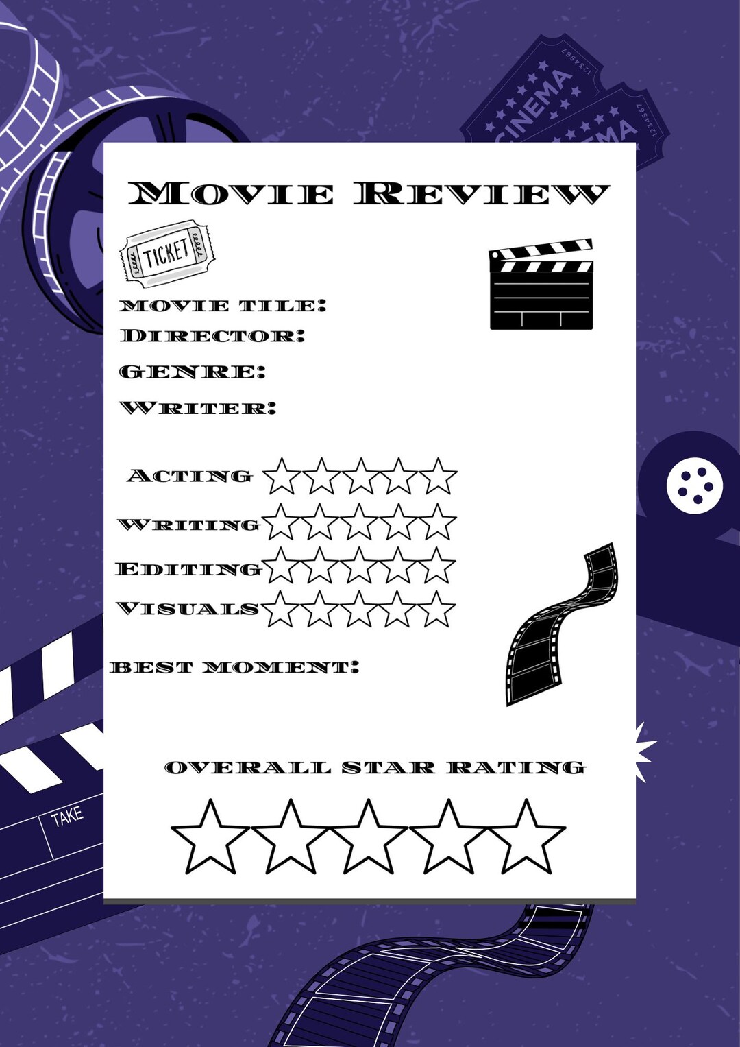 Movie Night Activity Review Sheet (downloadable Pdf) - Etsy Australia