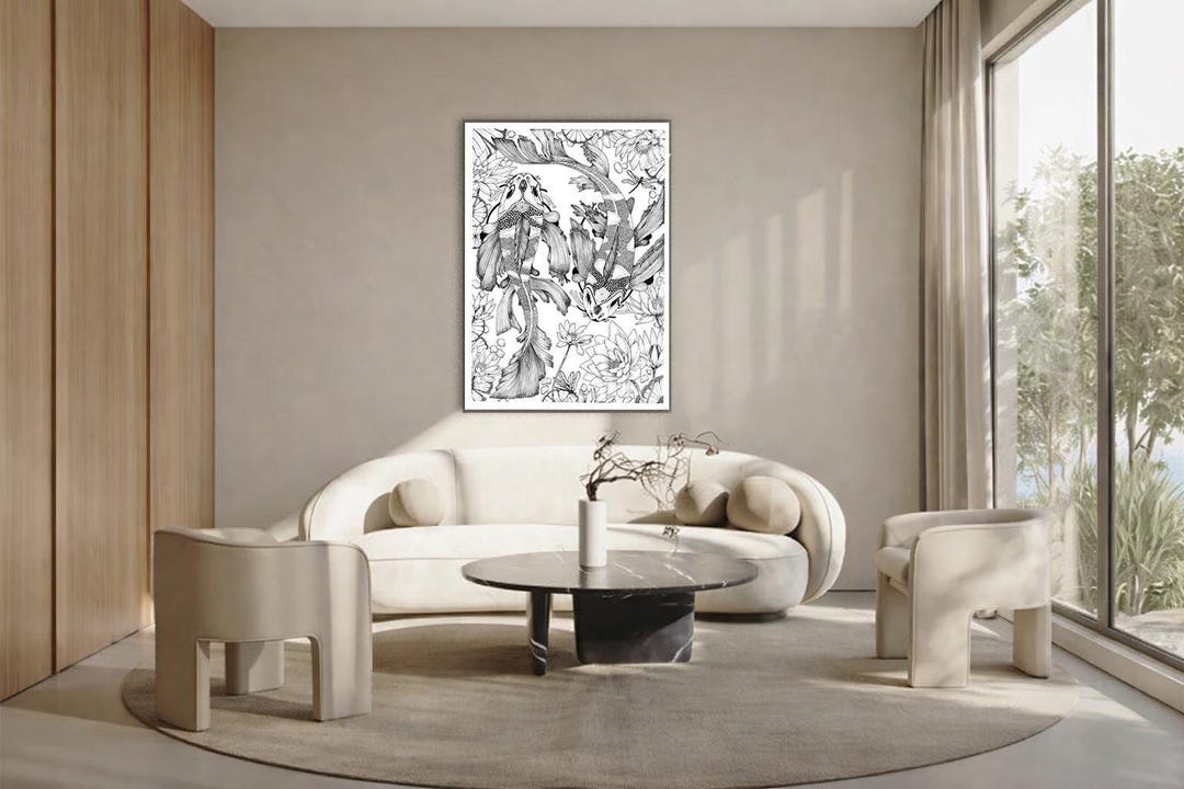 Koi Fish Line Art - Hand-drawn Fineliner Drawing - Original in A0 Size ...