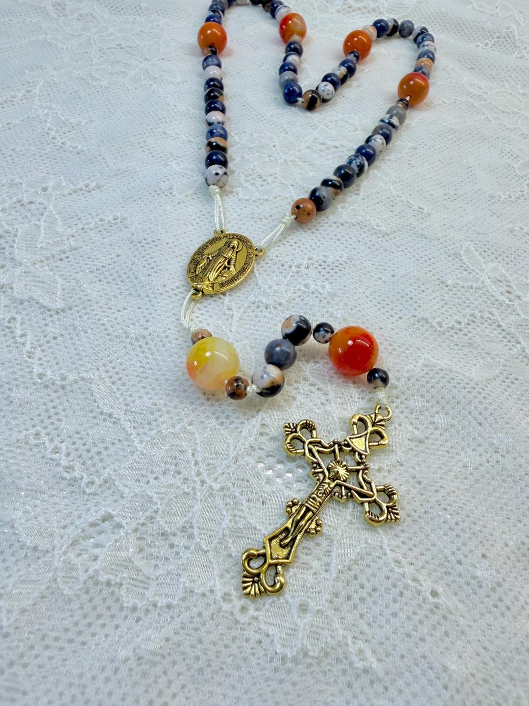 Days of Creation - Miraculous Medal Handcrafted Small Rosary - Blue and ...