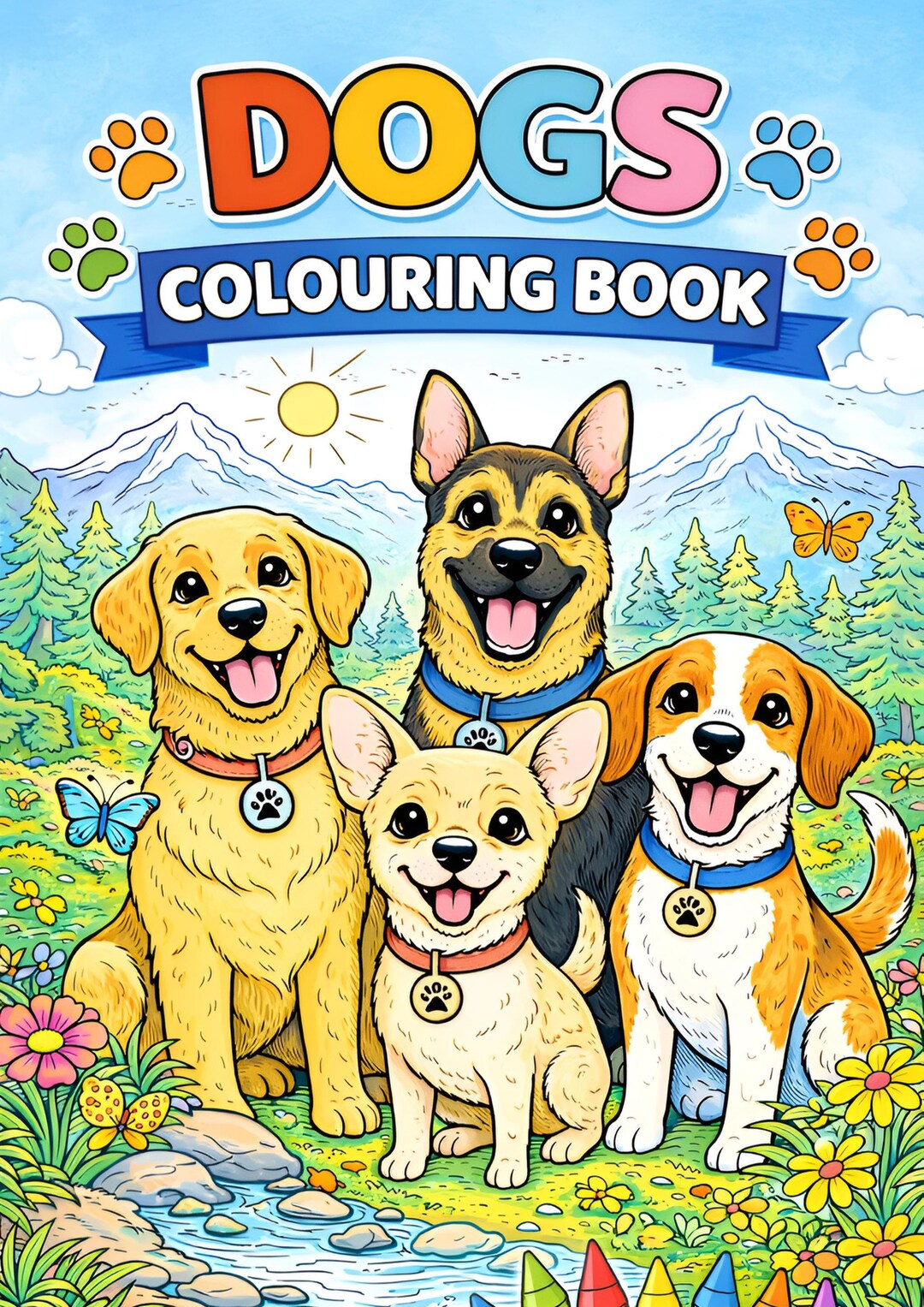 A4 Printable Dogs Colouring Pages - 10 Page Book Activity for Kids - Etsy