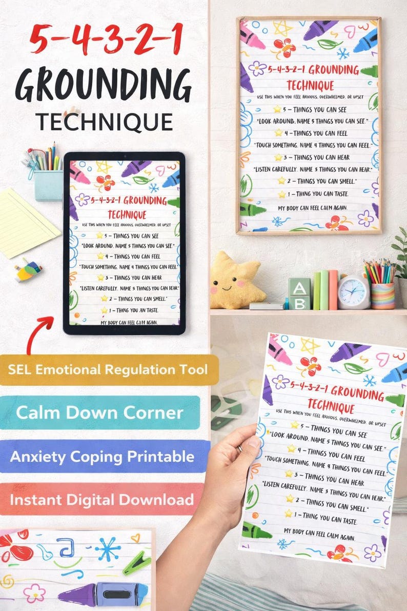 5-4-3-2-1 Grounding Technique Poster | Kids Calm Down Corner (instant ...