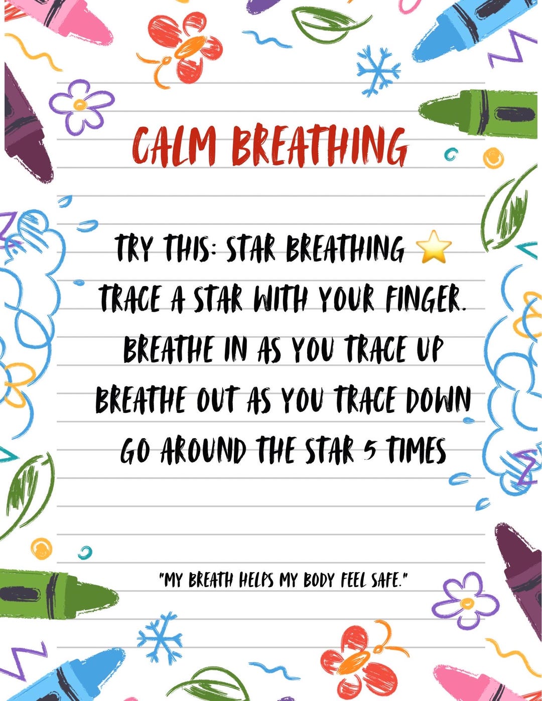 Star Breathing Poster for Kids | Calm Corner, SEL Activity (instant ...