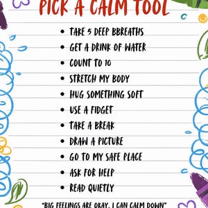 Calm Down Choice Board | Coping Skills Menu, Emotional Regulation ...
