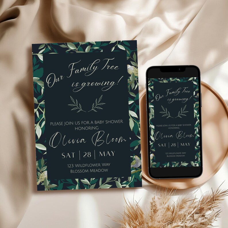 Botanical Baby Shower Invitation Template, Greenery Baby Shower Invite ...