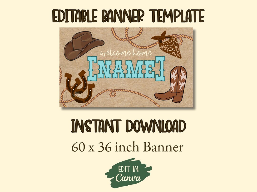 Cowboy Banner Template | Editable Canva Banner | 60x36 DIY Painted Sign ...