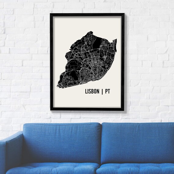 Lisbon Map Lisbon Wall Art Lisbon Neighborhood Print | Etsy