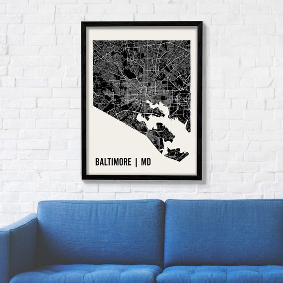 Baltimore Map Baltimore Wall Art Baltimore Neighborhood | Etsy