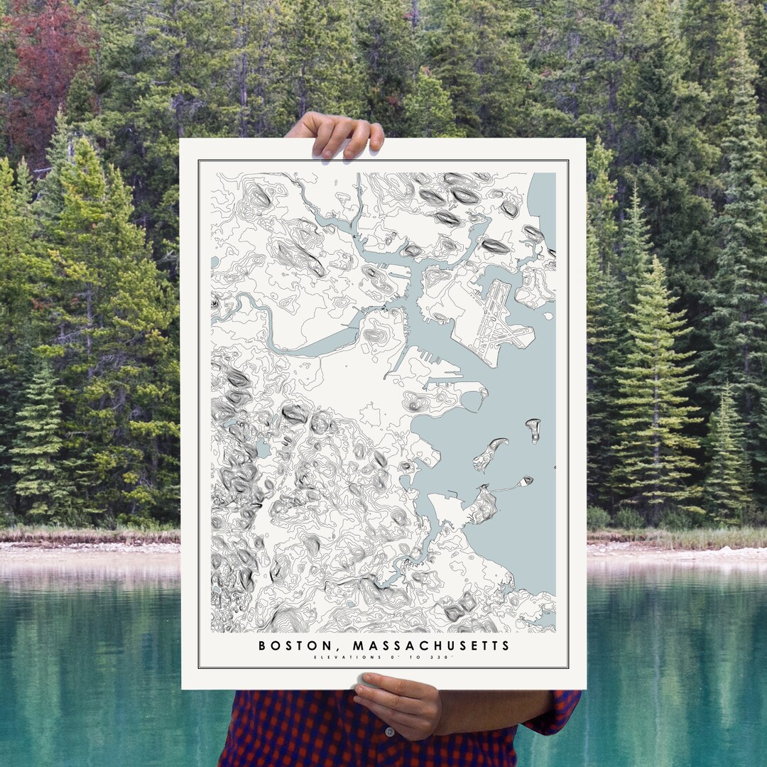 Boston Map Poster, Modern Minimalist Topographical Art Print of Boston ...