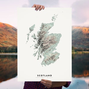 Scotland Wall Art Relief Map Print, Modern Topographic Elevation Map of ...