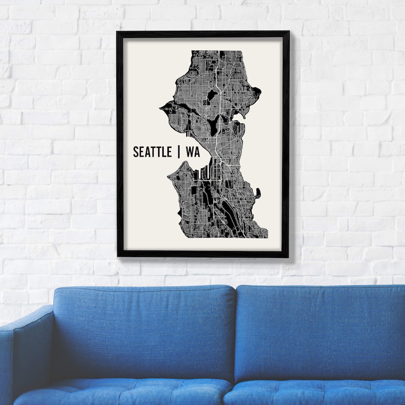 Seattle Map Seattle Wall Art Seattle Neighborhood Print - Etsy