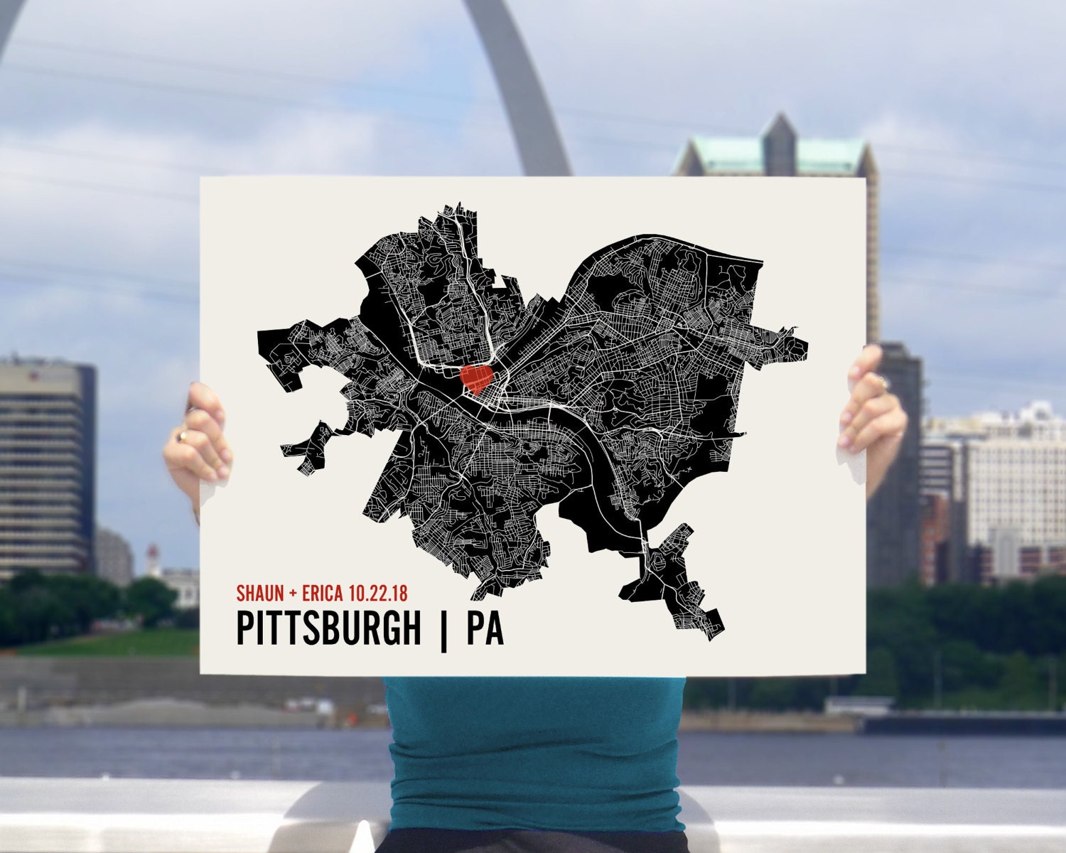 Personalized Pittsburgh City Map Art Print - Custom Run Modern Wall ...