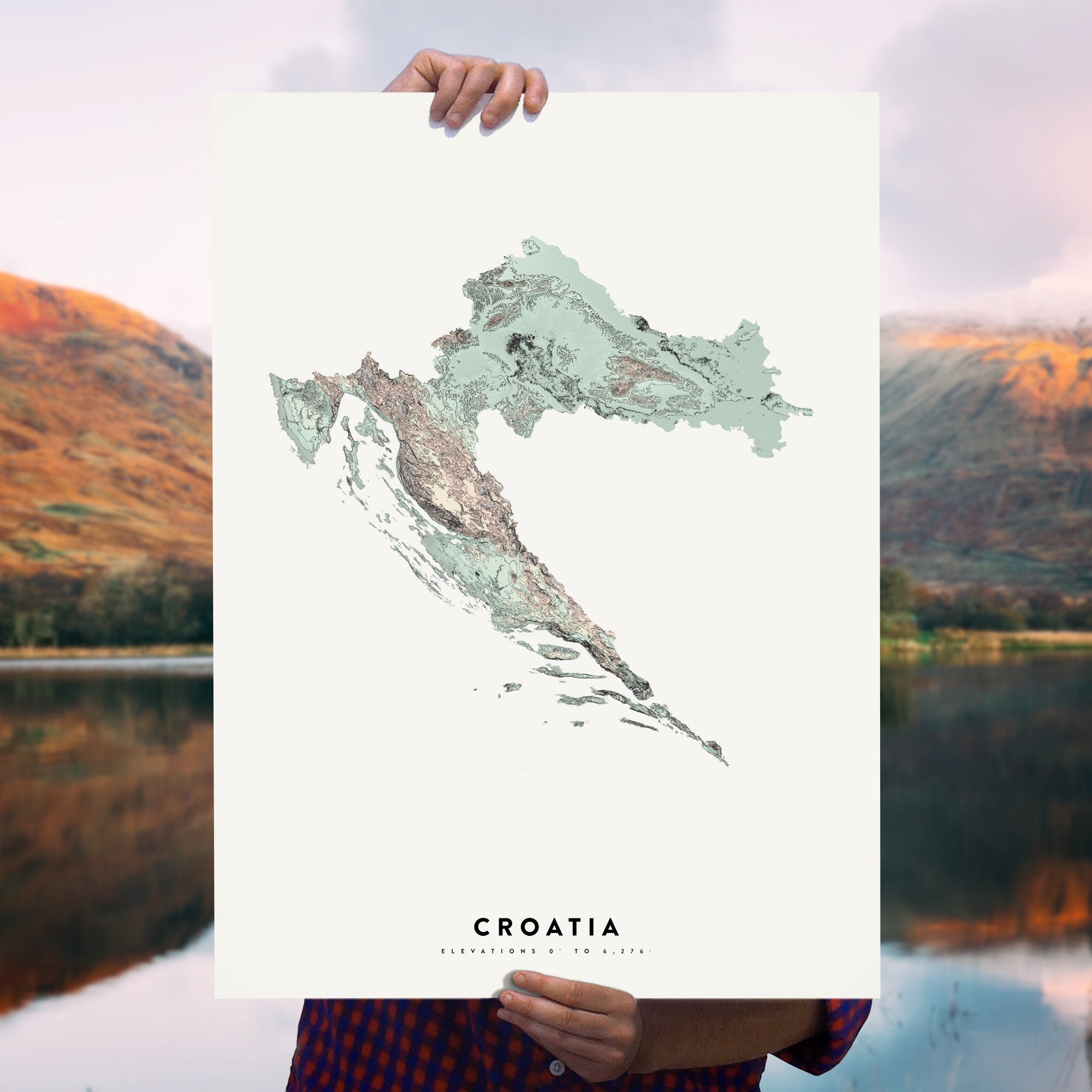 Croatia Wall Art Relief Map Print Modern Topographic | Etsy