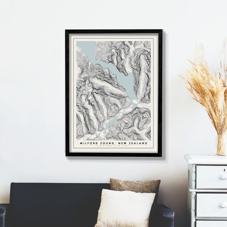 Milford Sound Map | Milford Sound Topographic Print | Milford Sound Art ...