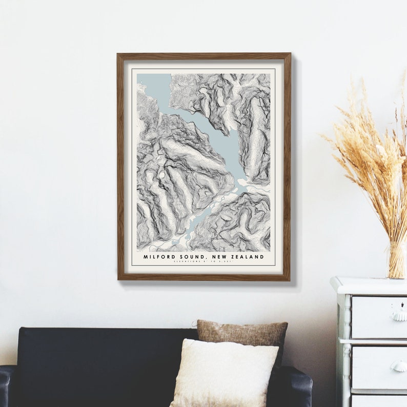 Milford Sound Map Milford Sound Topographic Print Milford | Etsy