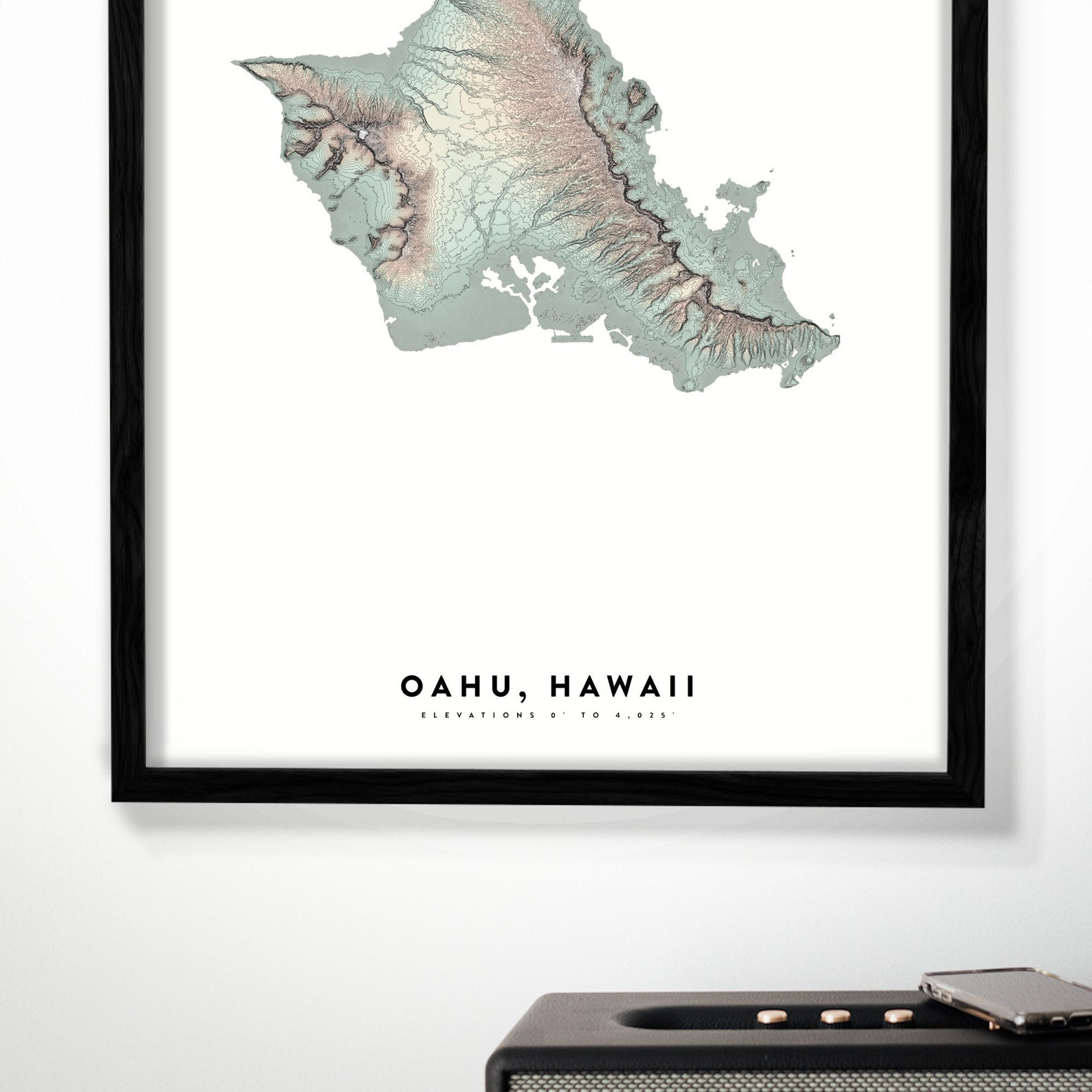 Oahu Hawaii Wall Art Relief Map Print, Modern Topographic Elevation Map ...