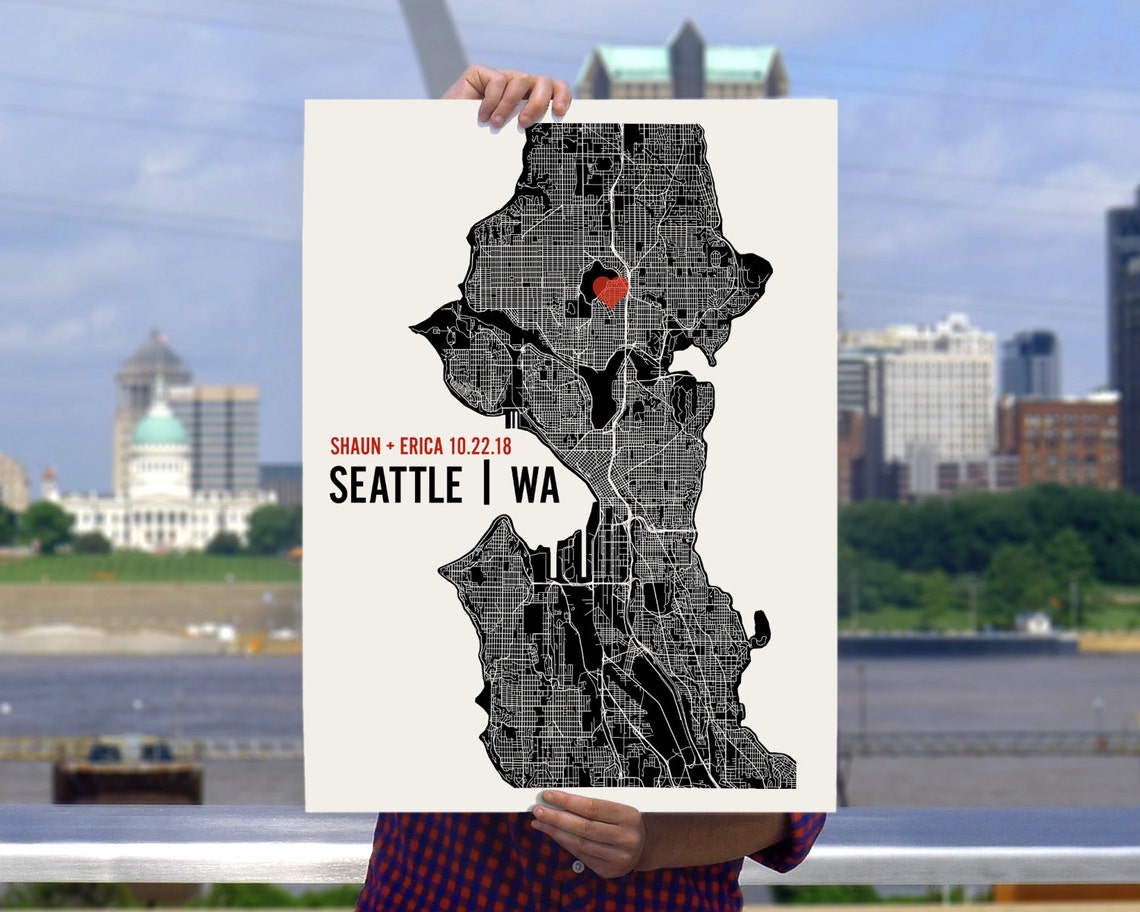 Personalized Seattle City Map Art Print - Custom Run Modern Wall Poster ...