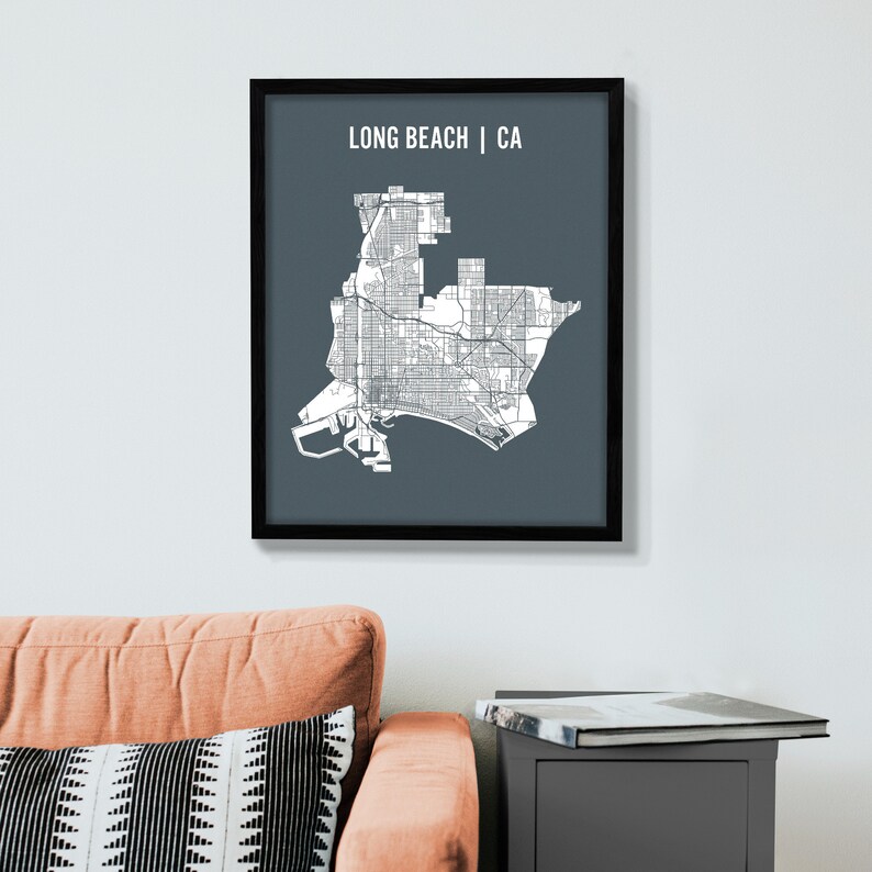 Long Beach City Blueprint Map Poster 16 X 20 Art Print of - Etsy