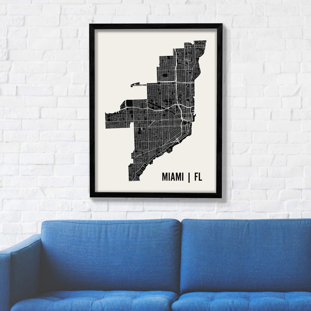 Miami Map | Miami Wall Art | Miami Neighborhood Print | Miami Art ...