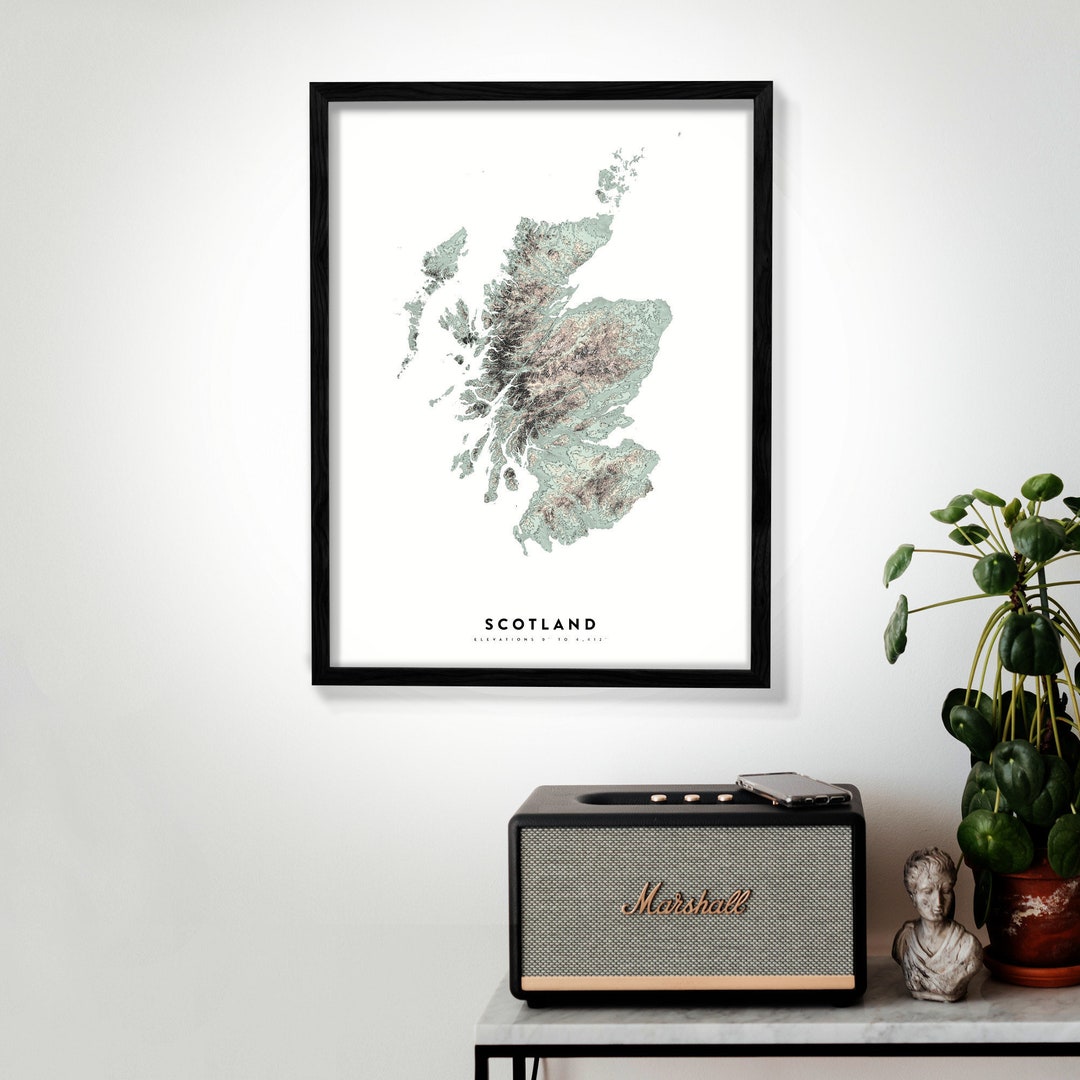 Scotland Wall Art Relief Map Print, Modern Topographic Elevation Map of ...