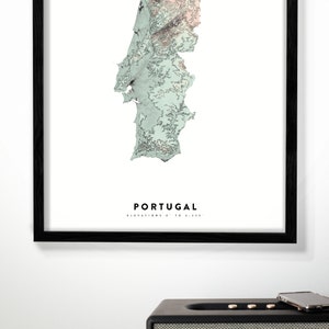 Portugal Wall Art Relief Map Print, Modern Topographic Elevation Map of ...