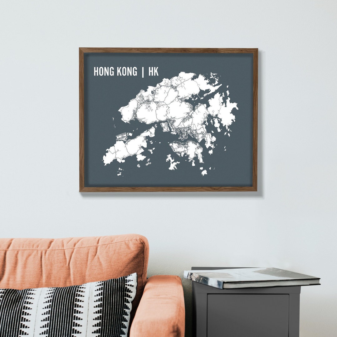 Hong Kong Map Poster | Hong Kong Neighborhood Print | Hong Kong Wall ...