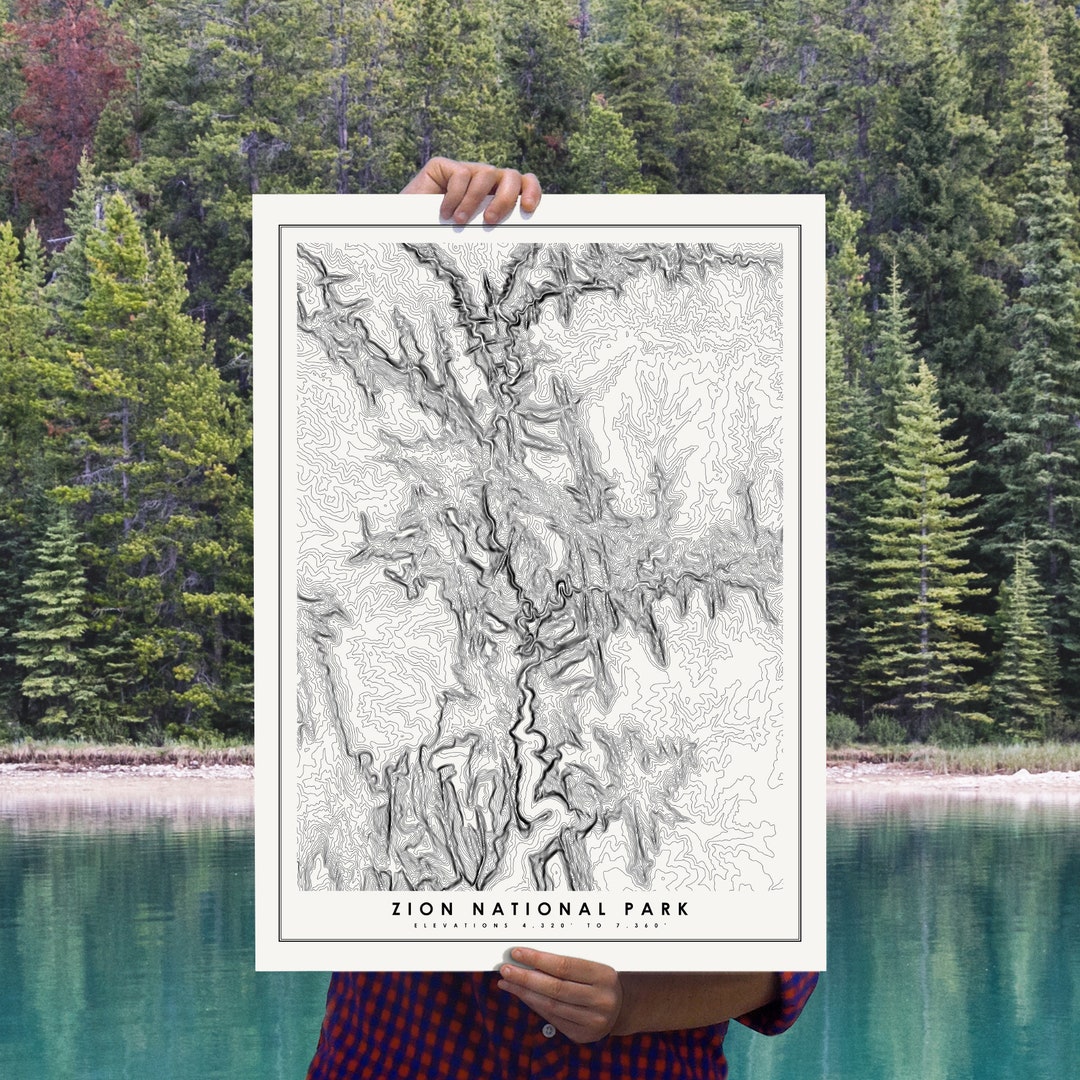 Zion National Park Map Poster, Modern Minimalist Topographical Art ...