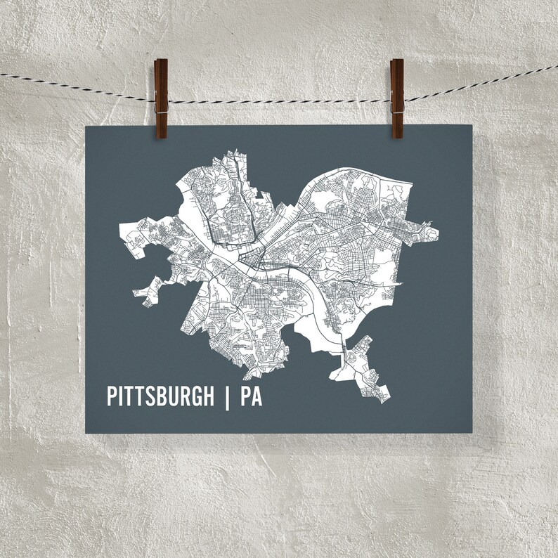 Pittsburgh City Blueprint Map Poster 16 X 20 Art Print of - Etsy