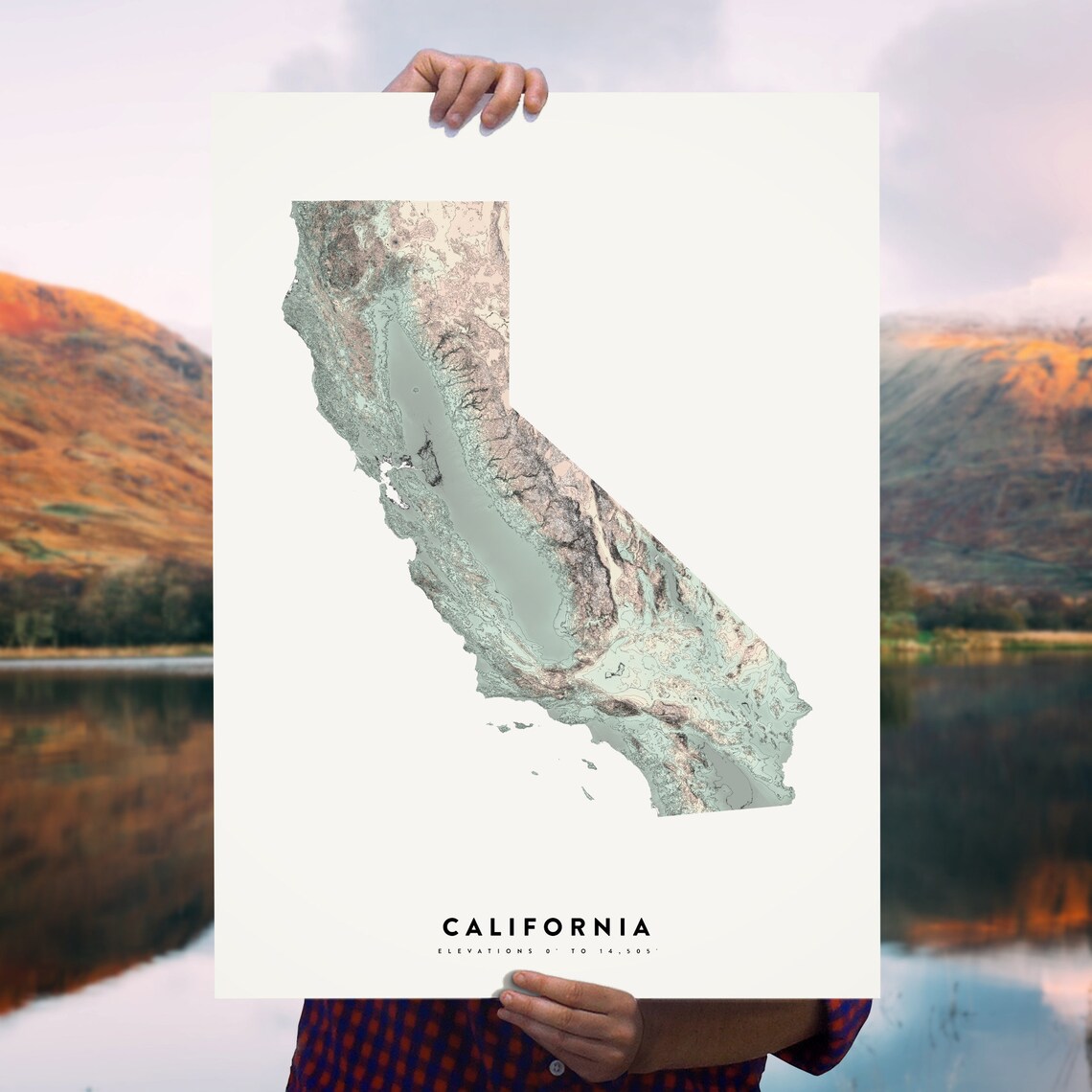 California Wall Art Relief Map Print Modern Topographic | Etsy