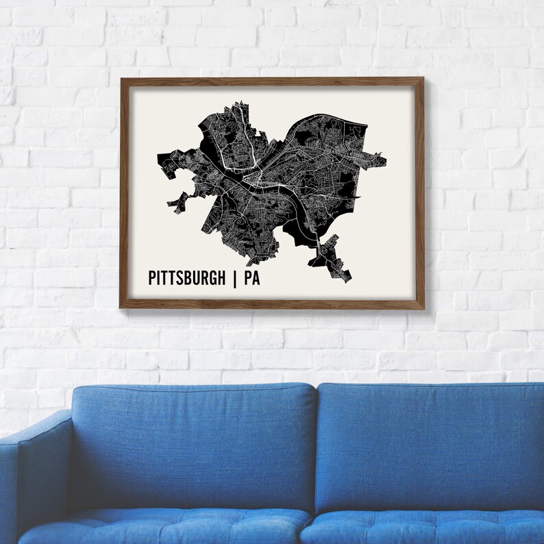 Pittsburgh Map Pittsburgh Wall Art Pittsburgh Neighborhood | Etsy