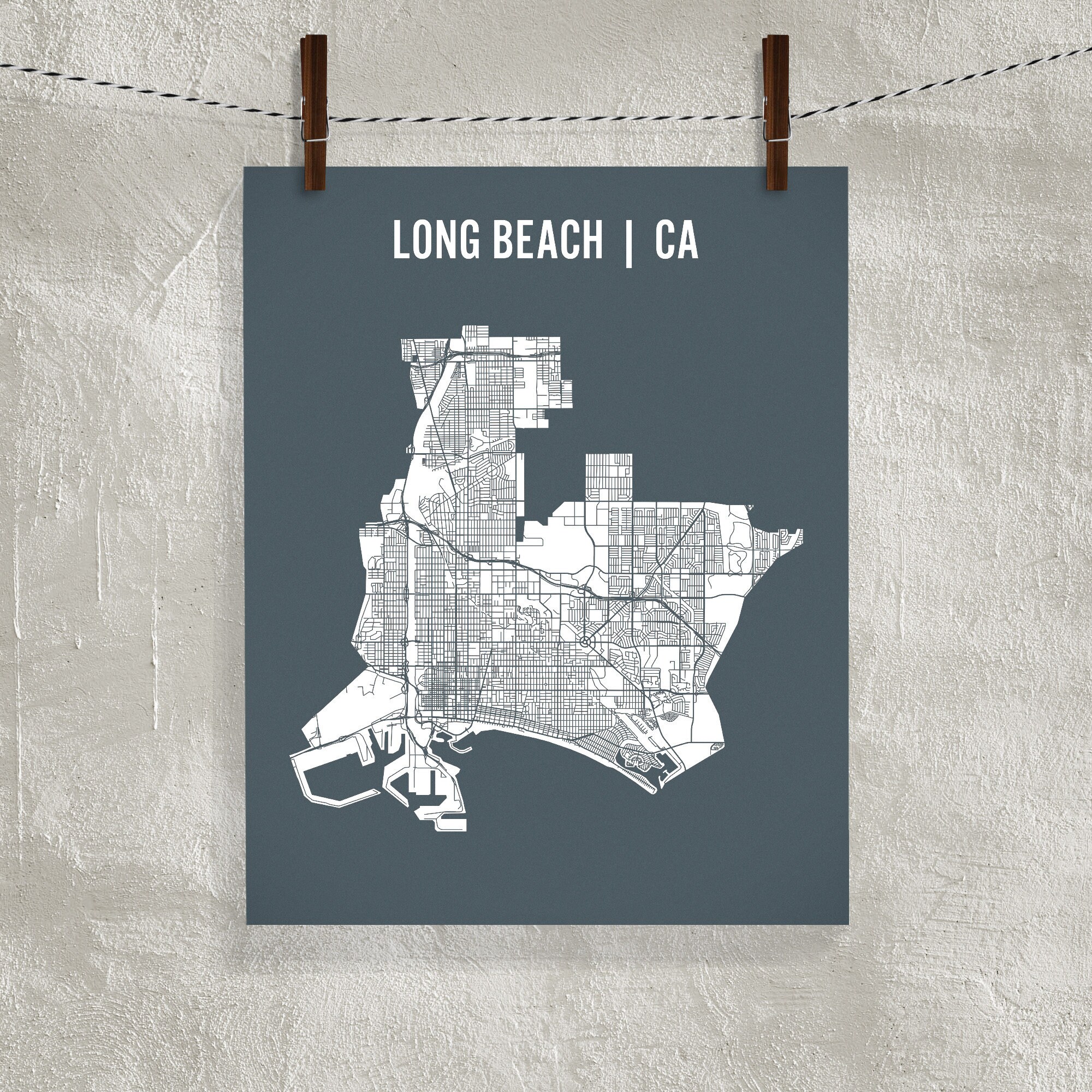Long Beach City Blueprint Map Poster, 16 X 20 Art Print of Long Beach ...