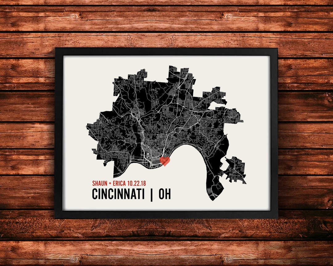 Personalized Cincinnati City Map Art Print - Custom Run Modern Wall ...