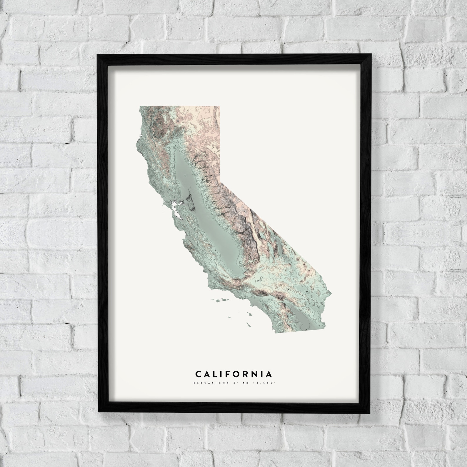 California Wall Art Relief Map Print, Modern Topographic Elevation Map ...