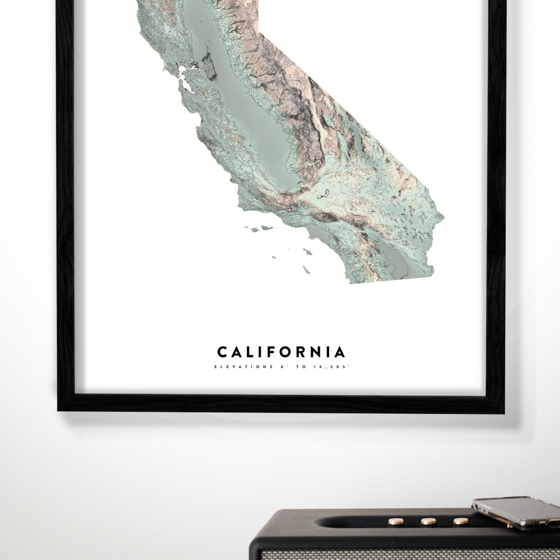 California Wall Art Relief Map Print Modern Topographic | Etsy