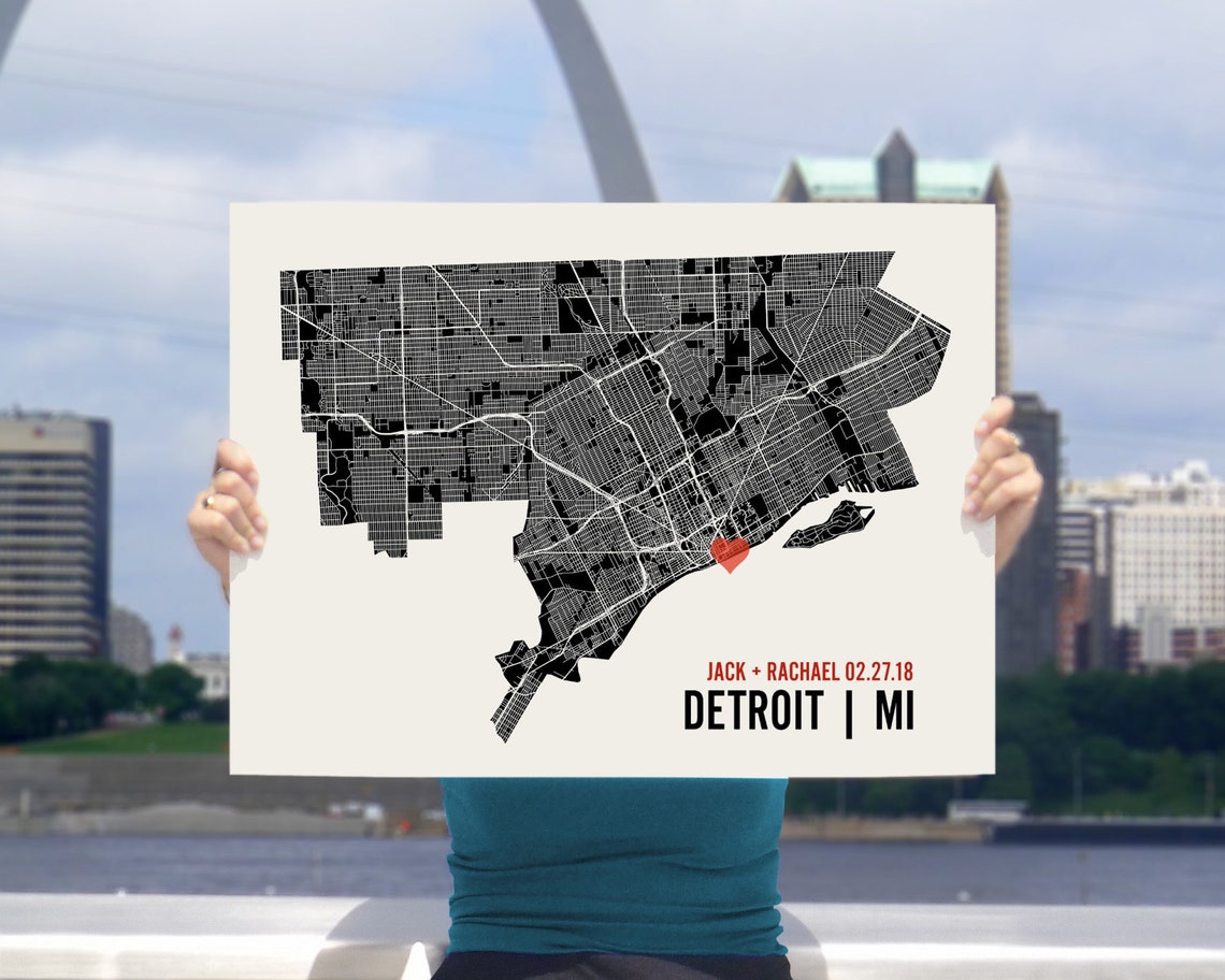 Personalized Detroit City Map Art Print - Custom Run Modern Wall Poster ...