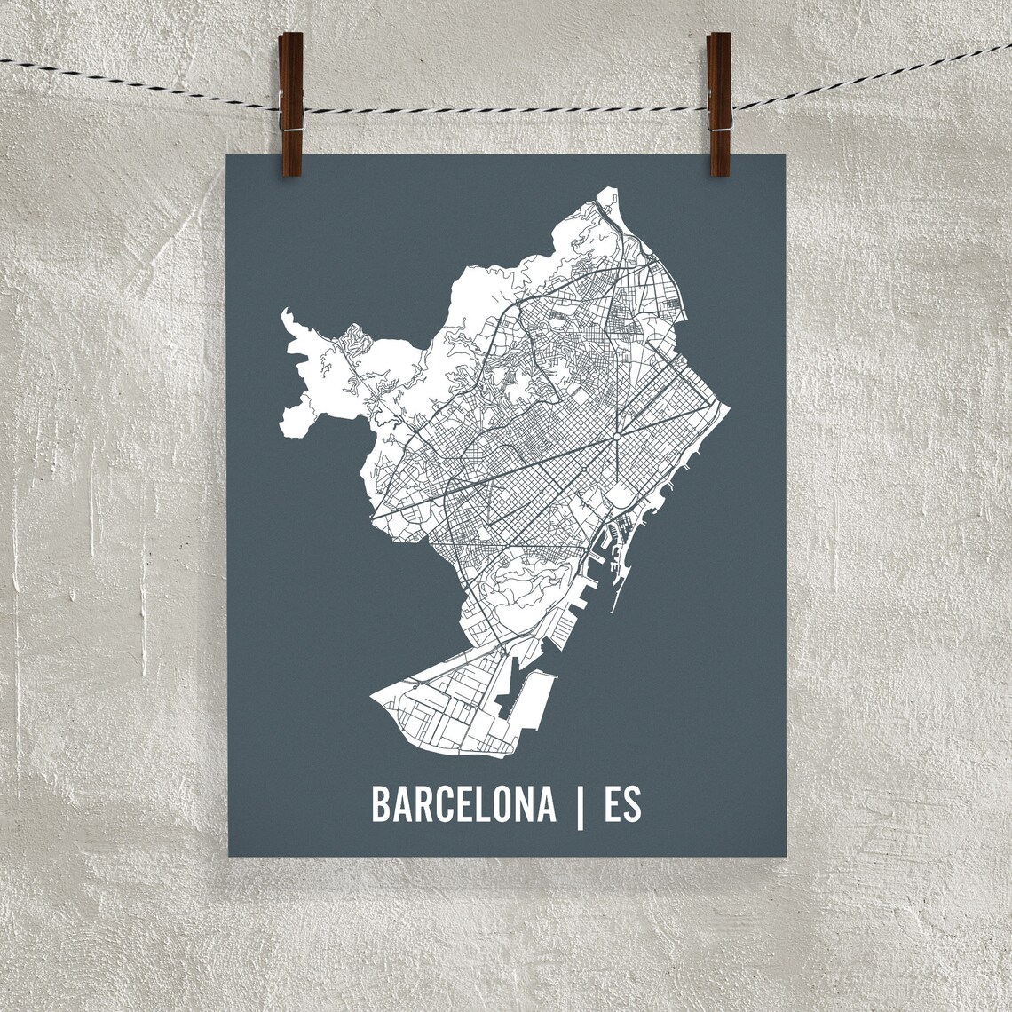 Barcelona City Blueprint Map Poster 16 X 20 Art Print of - Etsy