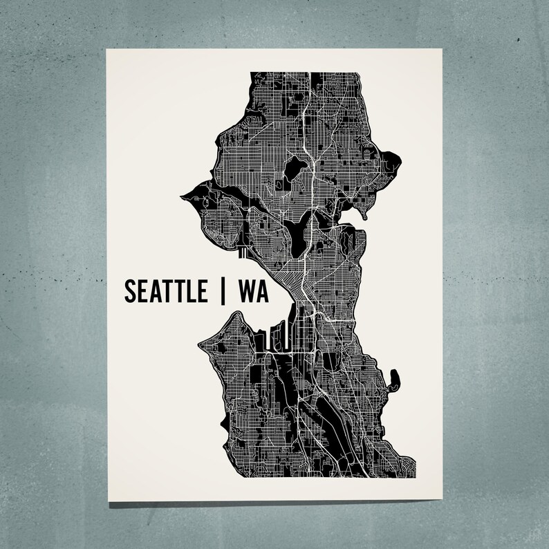 Seattle Map Seattle Wall Art Seattle Neighborhood Print - Etsy