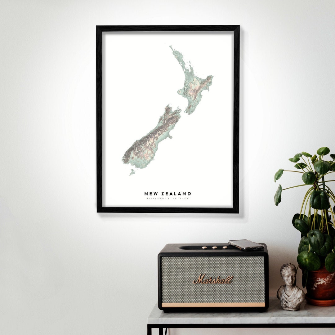 New Zealand Map | Relief Map | New Zealand Topographic Print | New ...