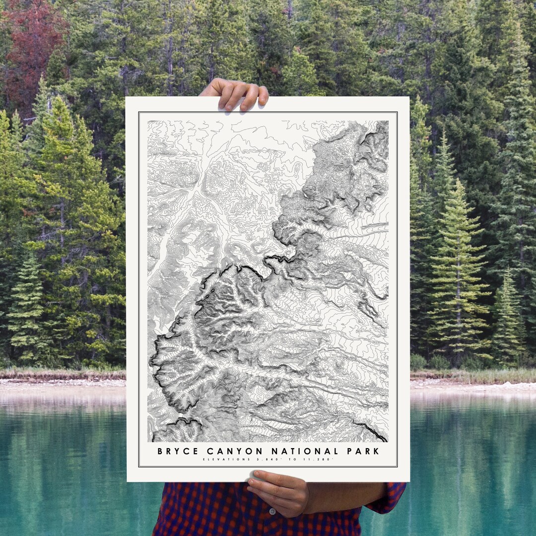 Bryce Canyon National Park Map Poster, Modern Minimalist Topographical ...