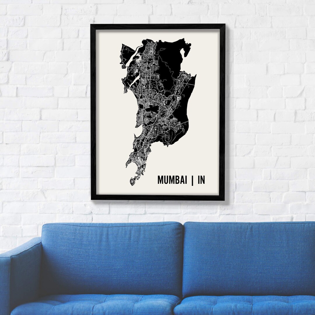 Mumbai Map | Mumbai Wall Art | Mumbai Neighborhood Print | Mumbai Art ...