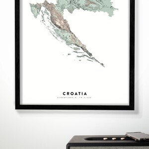 Croatia Wall Art Relief Map Print, Modern Topographic Elevation Map of ...