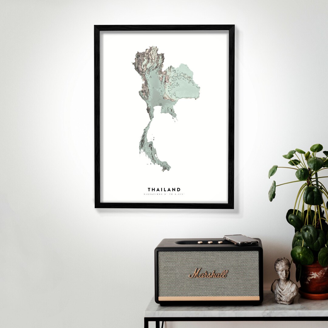 Thailand Wall Art Relief Map Print, Modern Topographic Elevation Map of ...