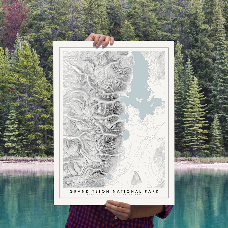Grand Teton National Park Map Poster Modern Topographical Art | Etsy