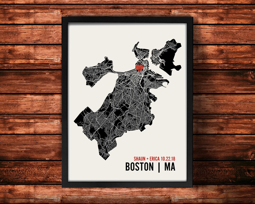 Personalized Boston City Map Art Print - Custom Run Modern Wall Poster ...
