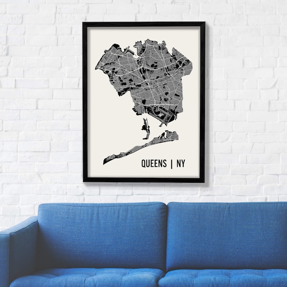 Queens Map Queens Wall Art Queens Neighborhood Print | Etsy