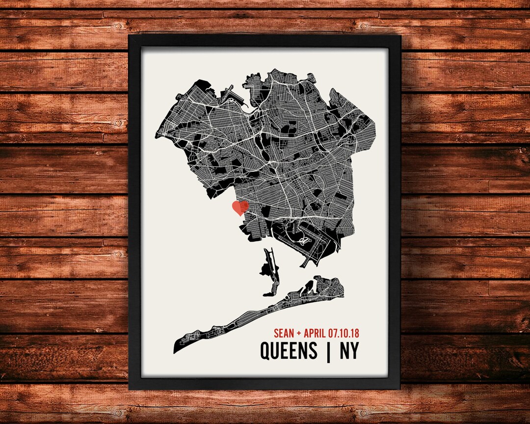 Personalized Queens City Map Art Print - Custom Run Modern Wall Poster ...